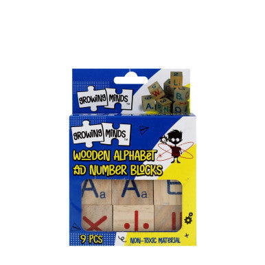 Wooden Alphabet & Number Blocks Set - 9 Pieces in Vibrant Colours with ...